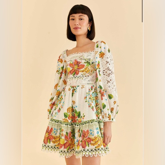FARM Rio | Dresses | Nwt Farm Rio Offwhite Tropical Romance Scarf Mini Dress | Poshmark